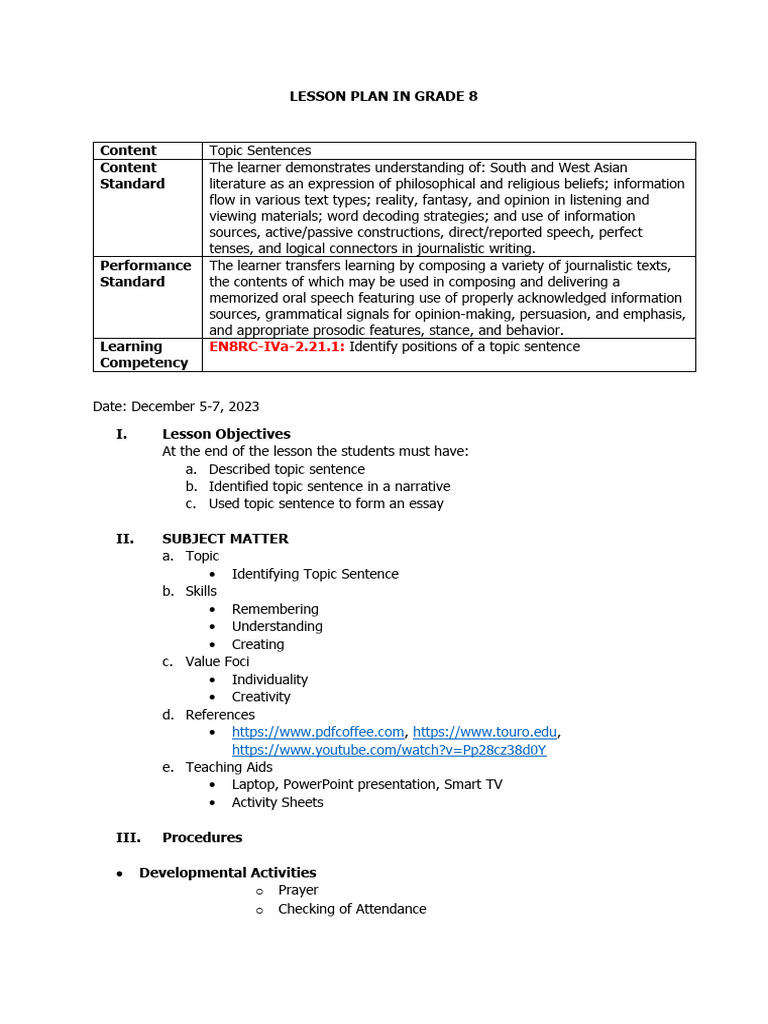 Lesson Plan | PDF | Part Of Speech | Linguistics