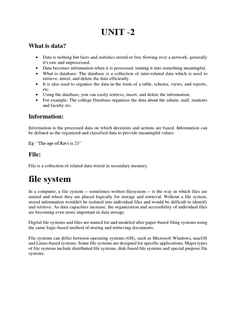 Unit-2 ISM | Download Free PDF | Databases | File System
