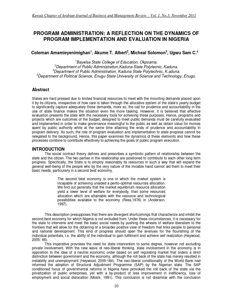Program Administration: A Reflection On The Dynamics of Program Implementation and Evaluation in ...