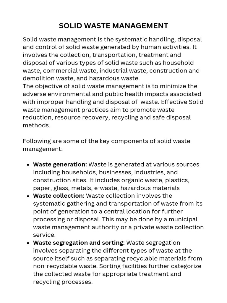Solid Waste Management Methods Overview | PDF | Waste Management | Waste