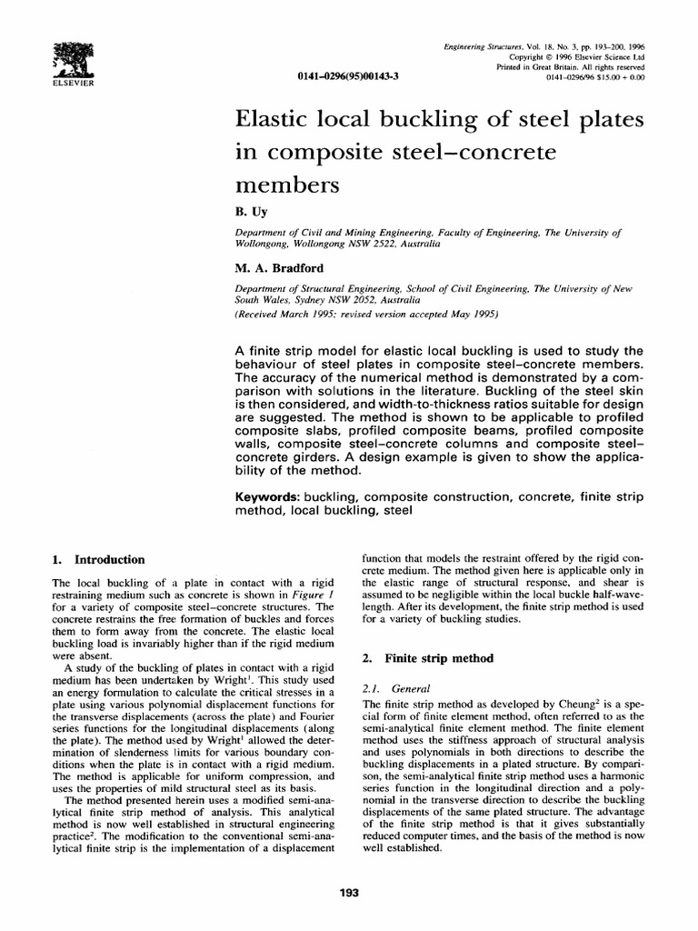 Elastic Local Buckling Plate Pdf Buckling Finite Element Method