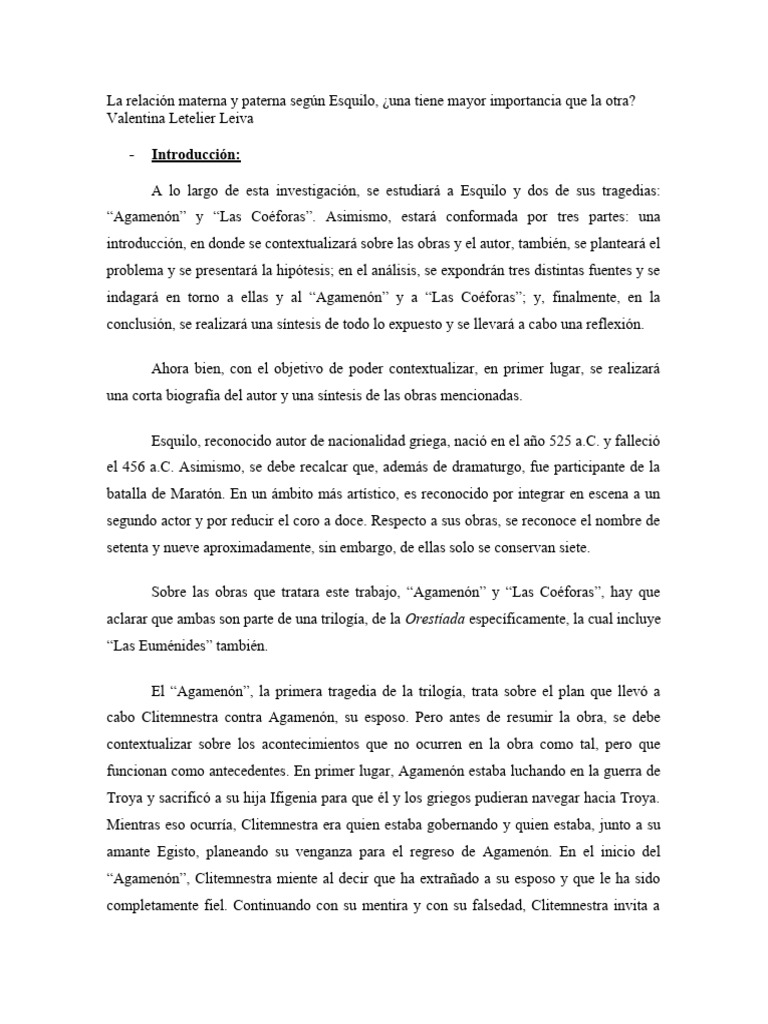 Importancia de la relación materna y paterna en Esquilo | PDF ...