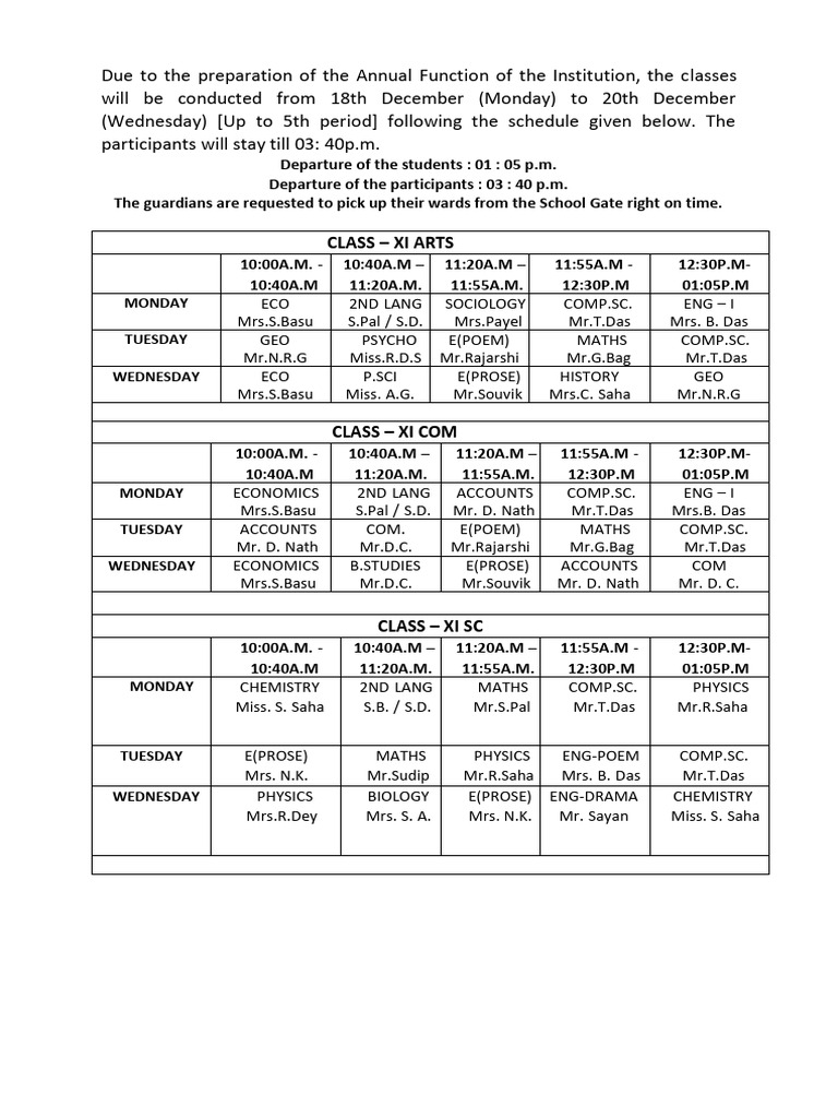 CL XI(Timetable) 2 | PDF