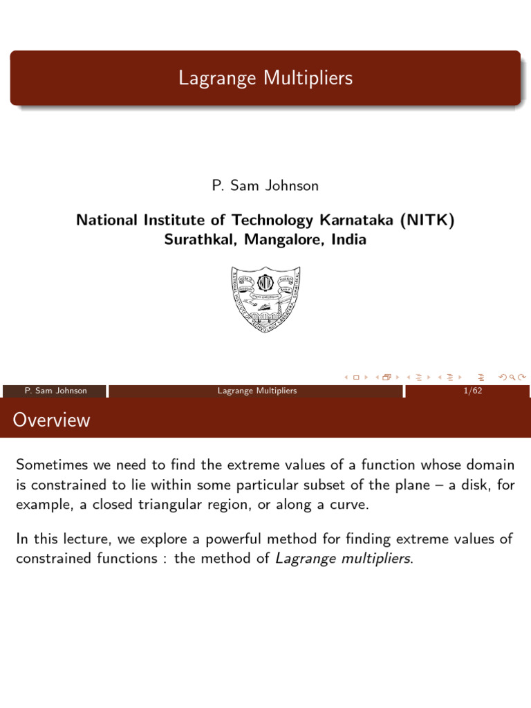 Lagrange Multipliers | PDF | Mathematical Objects | Mathematical Analysis