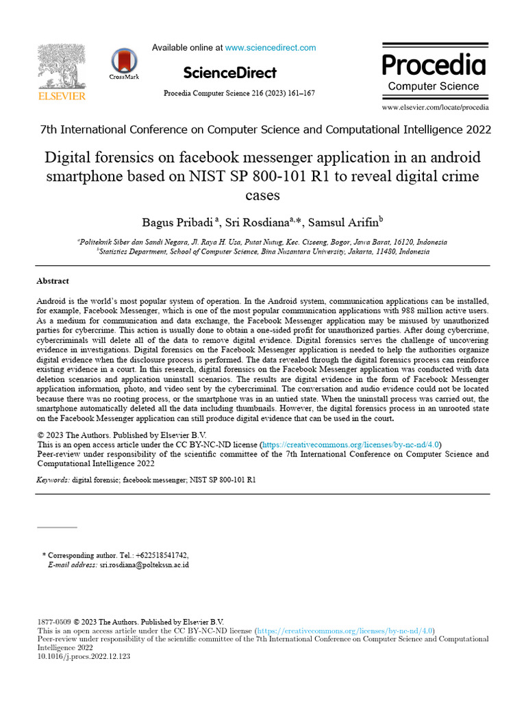 Digital Forensics On Facebook Messenger Application in An Android Smartphone Based On NIST SP ...