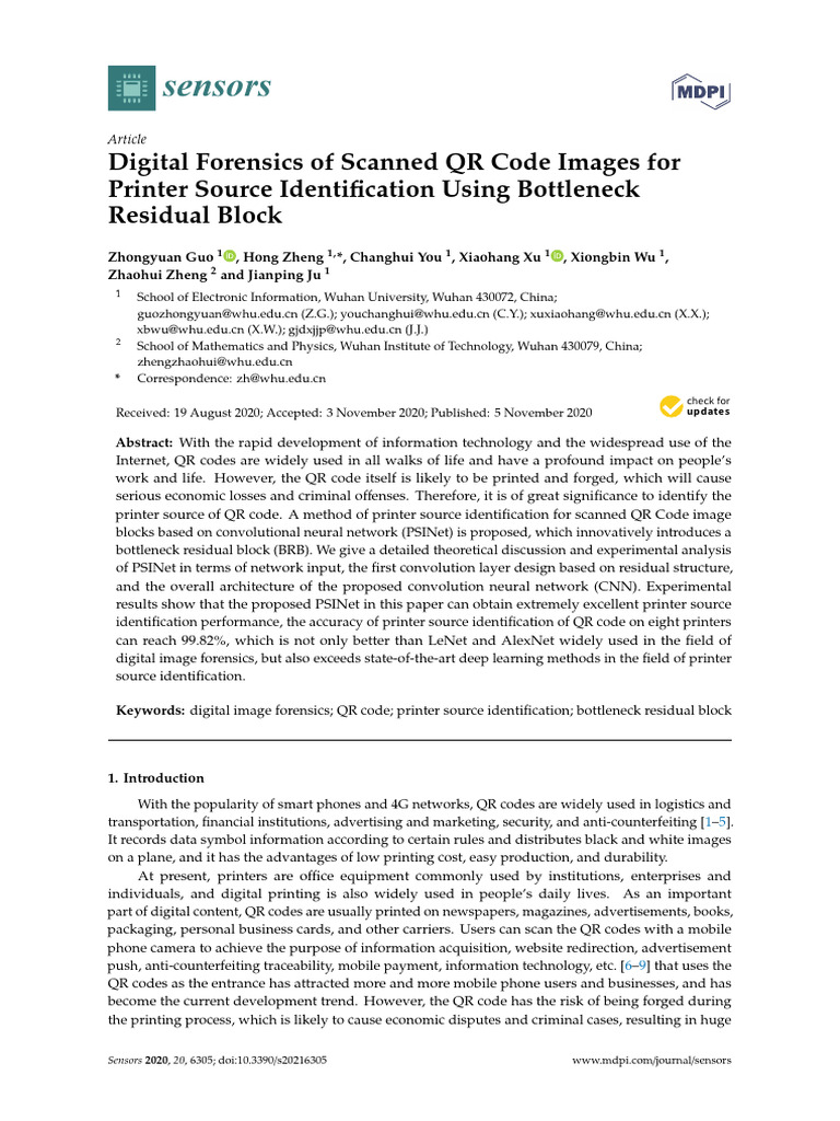 Digital Forensics of Scanned QR Code Images For Printer Source Identification Using Bottleneck ...