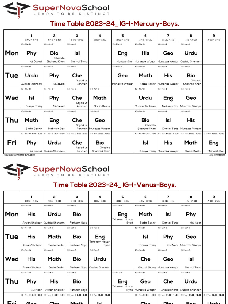 Class Timetable - Revised On 16th August 2023 | PDF
