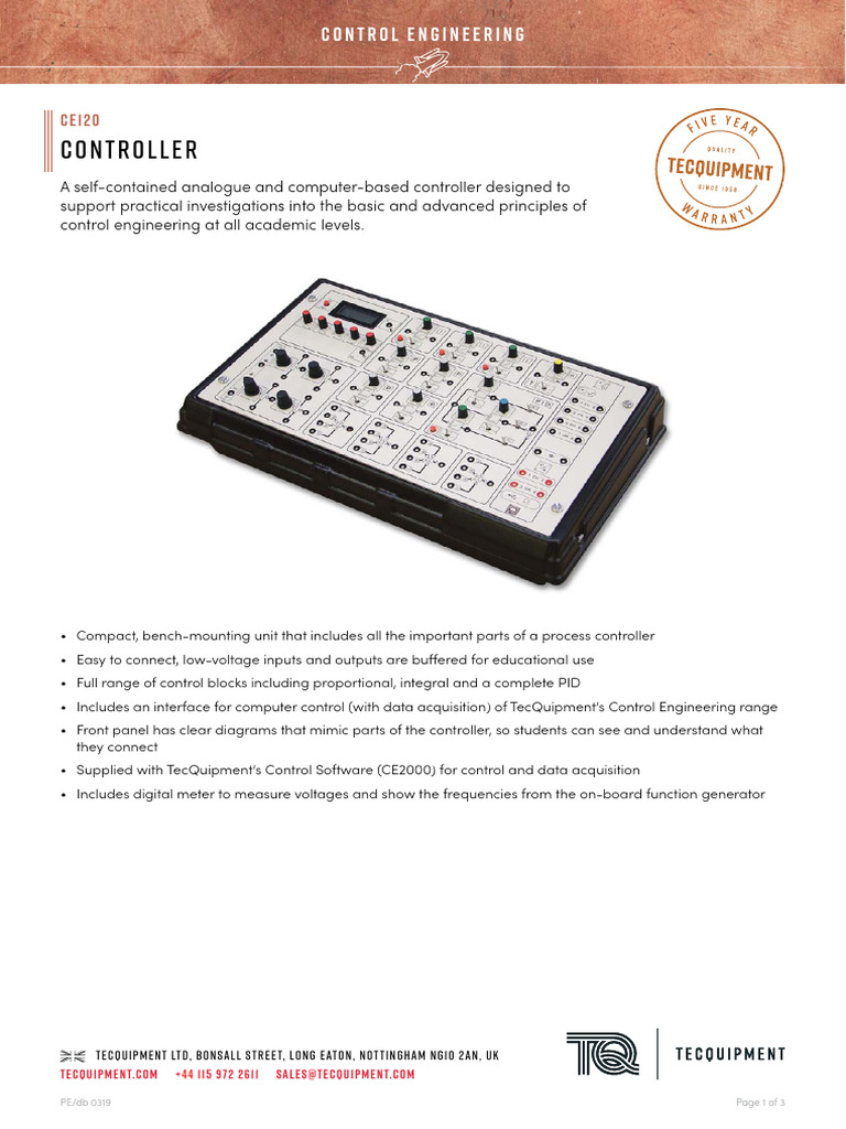 TecQuipment Controller CE120 | PDF | Control Engineering | Electronic ...