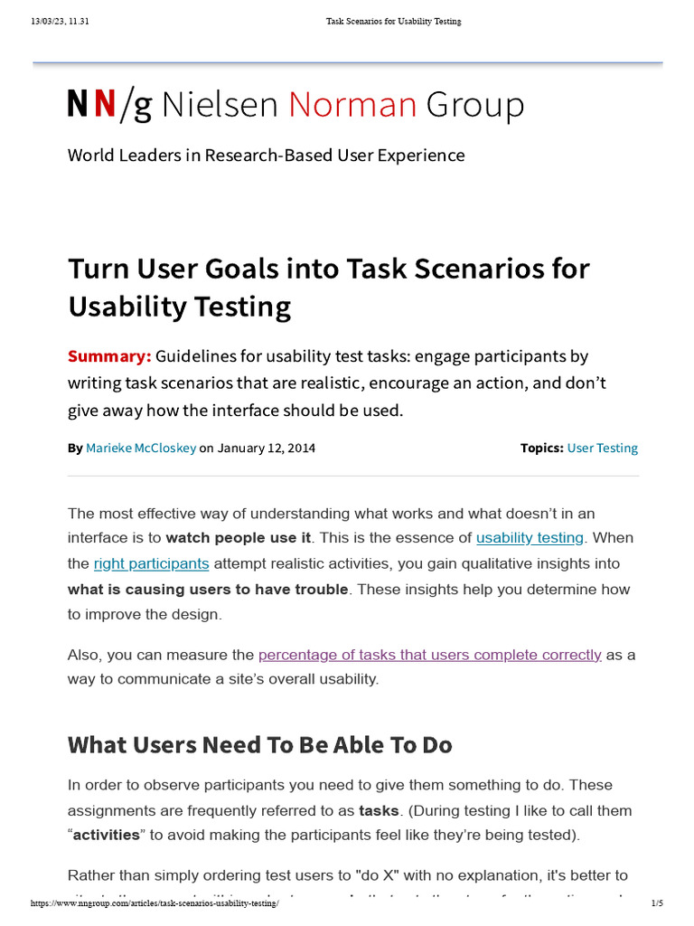 Task Scenarios For Usability Testing | PDF | Usability | Human ...