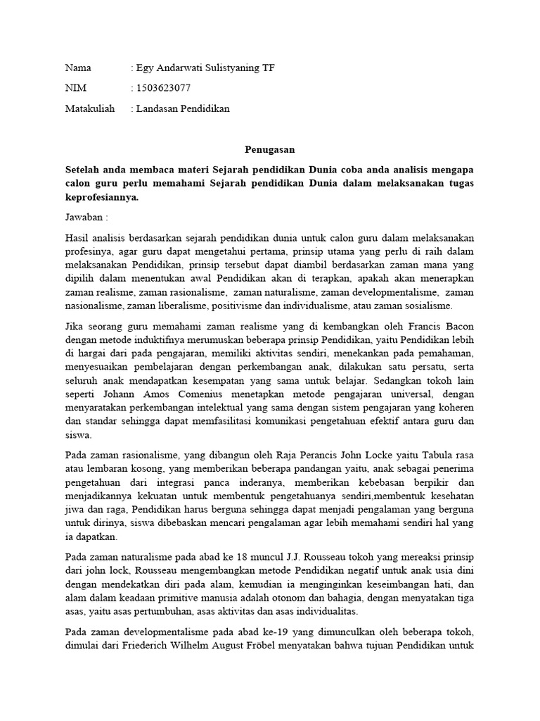 Egy Andarwati - 1503623077 - Analisis Sejarah Pendidikan Dunia | PDF