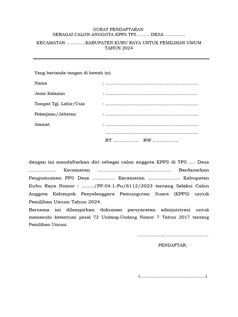 Formulir Pendaftaran KPPS | PDF