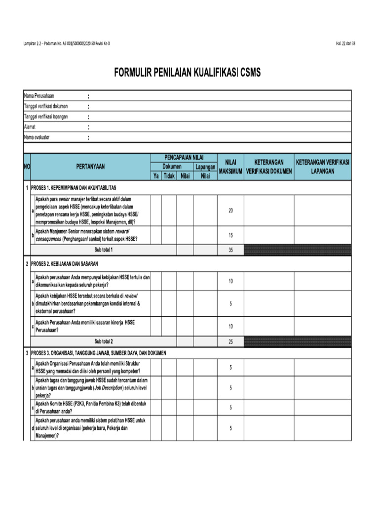 4 Checklist Penilaian Prakualifikasi CSMS | PDF