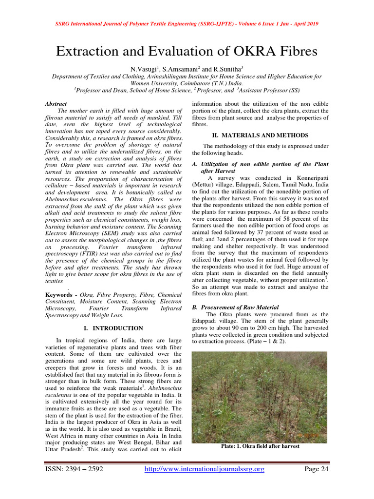 Extraction and Evaluation of OKRA Fibres | PDF | Fibers | Pulp (Paper)
