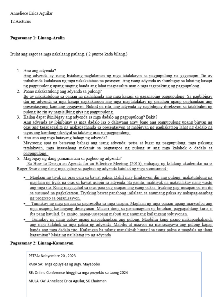 Pagsasanay 1: Linang-Aralin | PDF