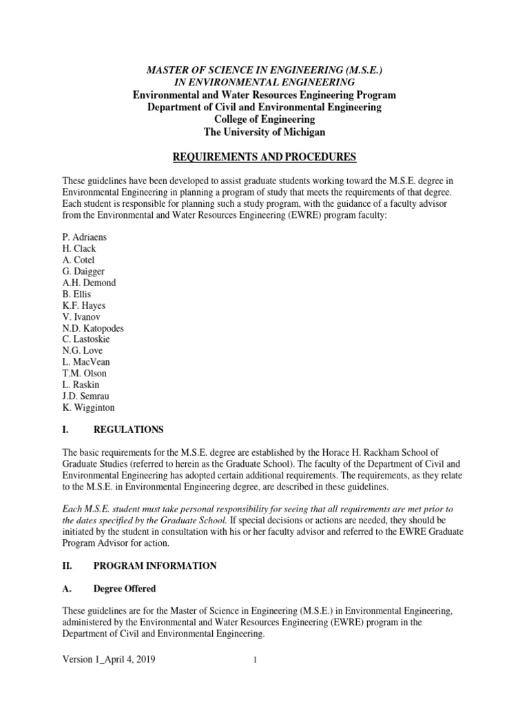 MSE EnvE Guidelines | PDF | Course Credit | Academic Degree