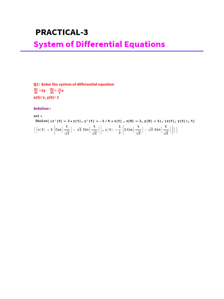System of Differential Equations: Practical-3 | PDF | Equations ...