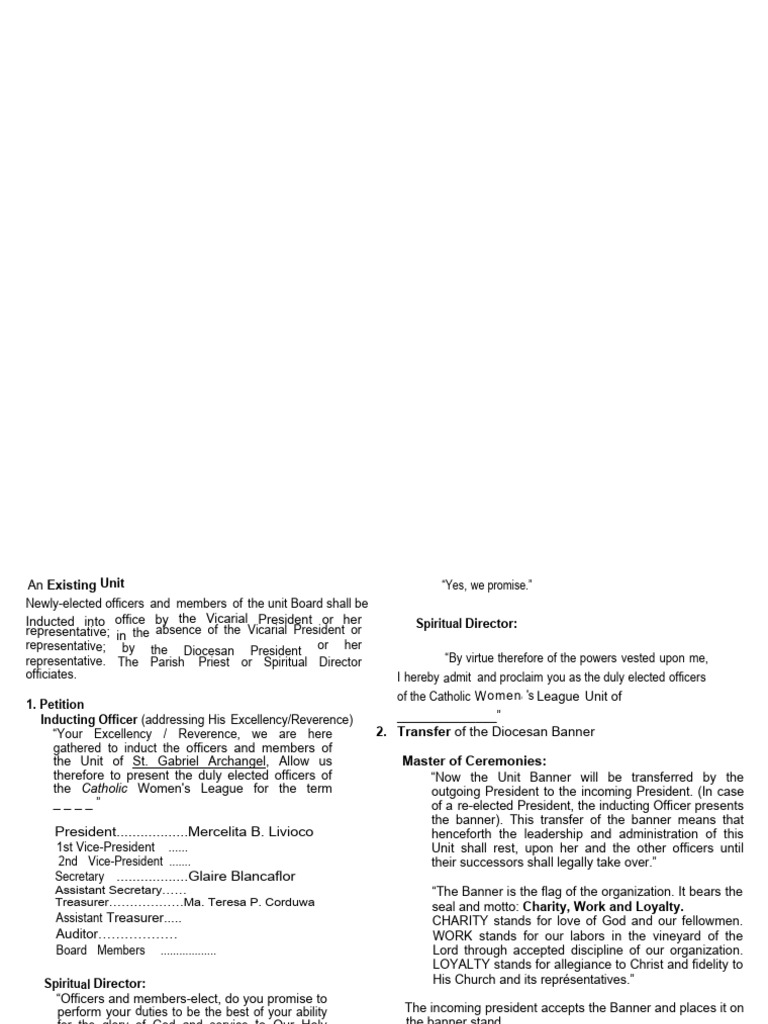 Induction Ceremony for CWL Officers | PDF | Theology | Religious Belief ...