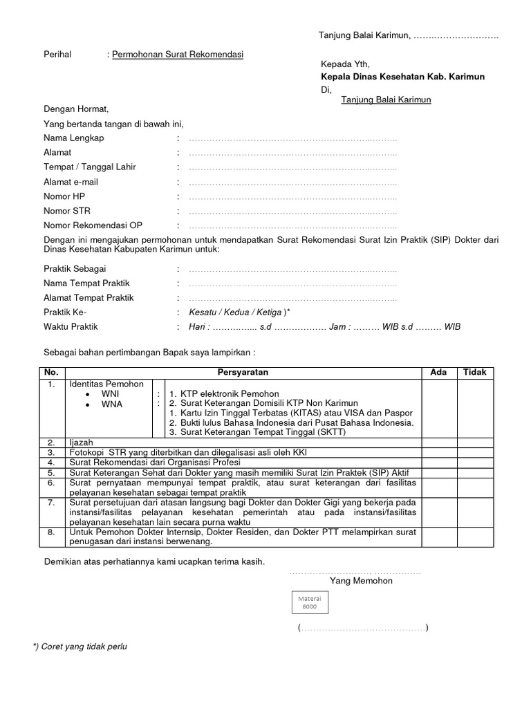 Permohonan Rekom SIP Dokter | PDF