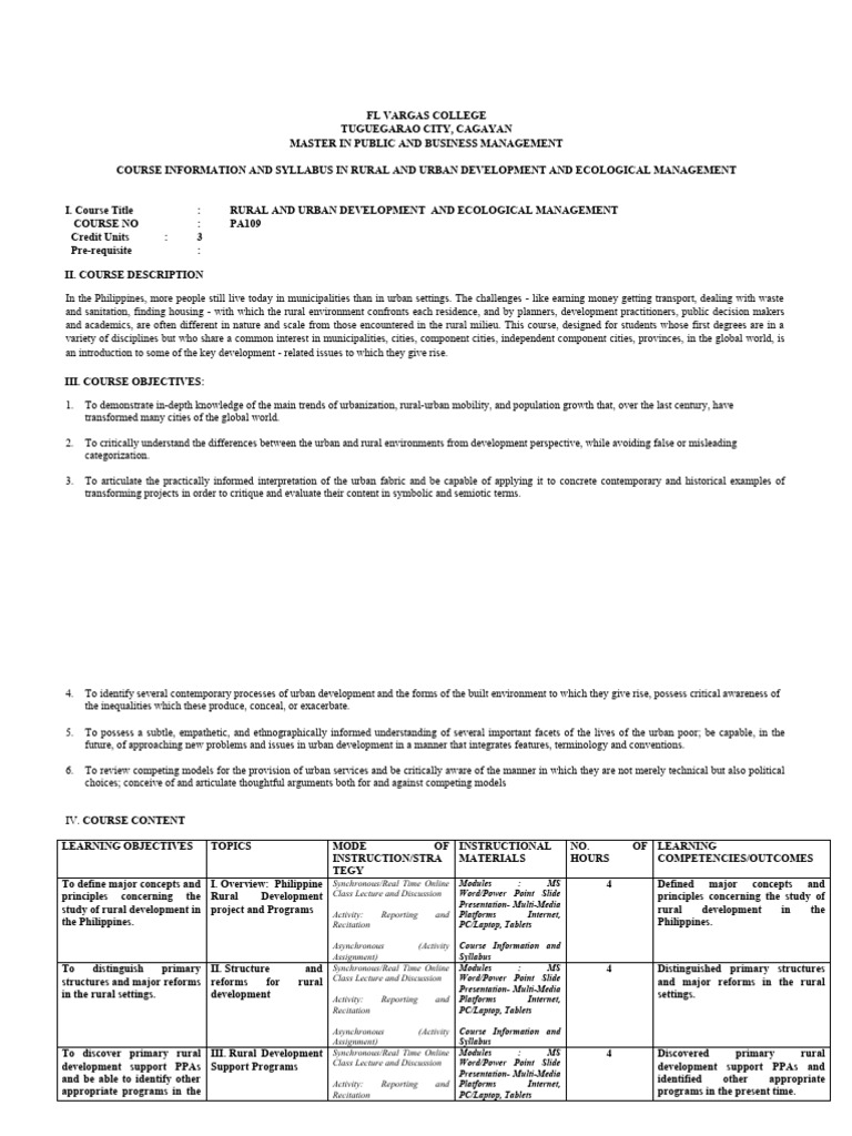 Rural And Urban Development Syllabus Final Pdf Multimedia Urban