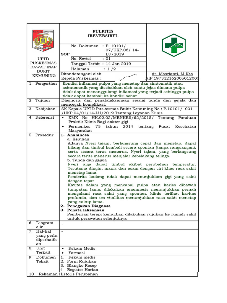 SOP Pulpitis Ireversibel | PDF