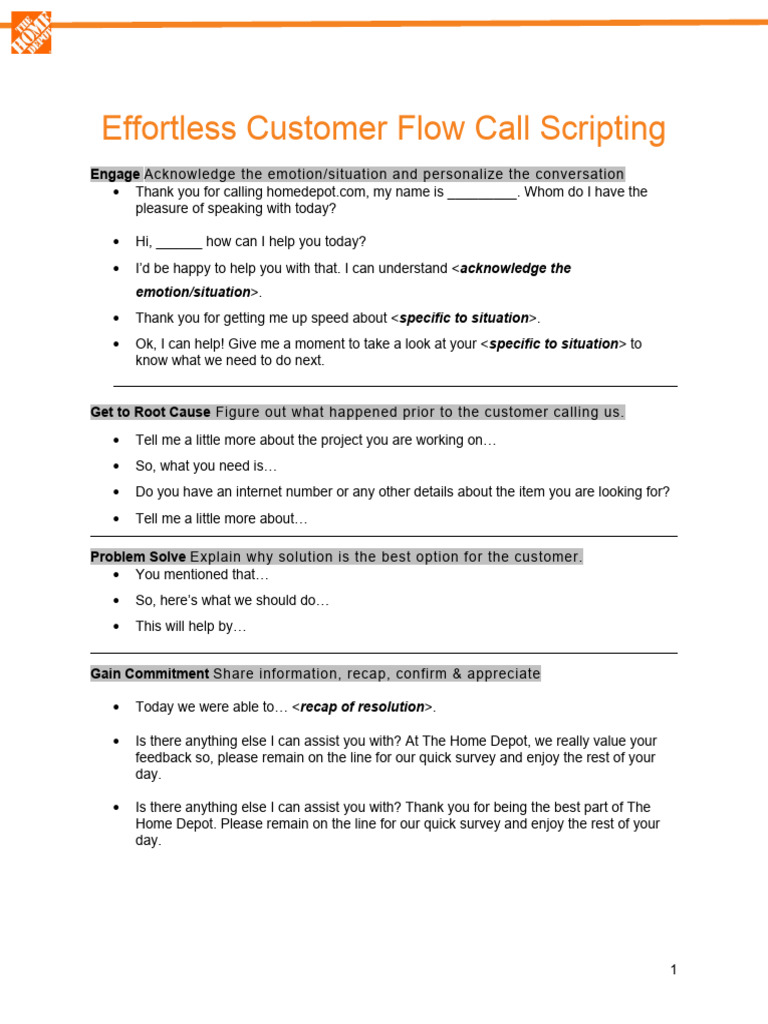 Effortless Customer Flow Call Scripting: Engage Acknowledge The Emotion/situation and ...