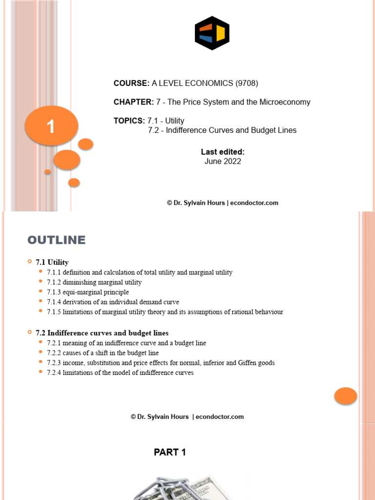 7.1 & 7.2 - Utility & Indifference Curves and Budget Lines (S) | PDF | Utility | Consumer Behaviour