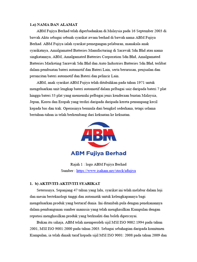 ABM Fujiya Berhad Telah Diperbadankan Di Malaysia | PDF