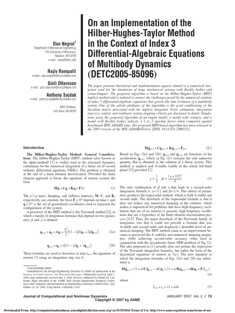 Implementation of The Hilber-Hughes-Taylor Method in The Context of ... Implementation of The Hilber-Hughes-Taylor Method in The Context of ...