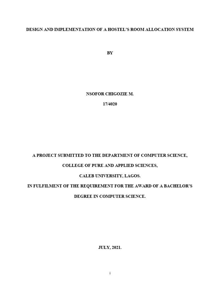 Design and Implementation of A Hostel's Room Allocation Sysytem | PDF ...