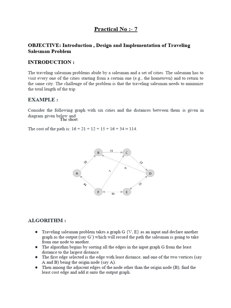 Practical 7 Traveling Salesman Problem Pdf Vertex Graph Theory Computer Programming 