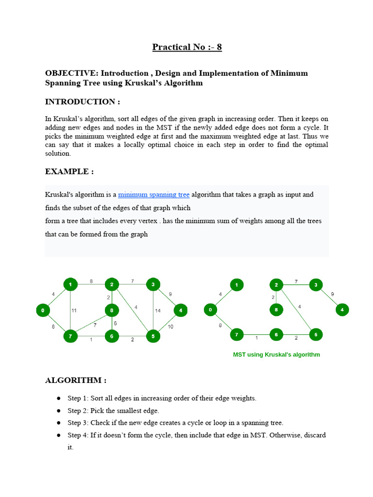 PRACTICAL 8 (Kruskal's) | PDF | Computational Complexity Theory | Algorithms