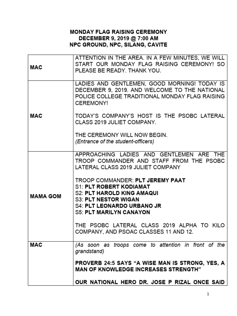 Script Monday Flag Raising Dec 9, 2019 | PDF | Religion & Spirituality