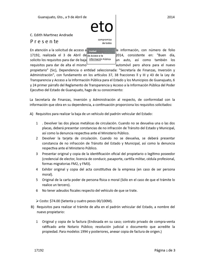 Alta y Baja Vehicular en Guanajuato | PDF