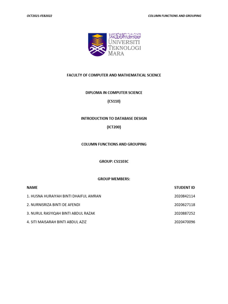 3 Column Functions And Grouping Pdf Computer Programming Computer Science