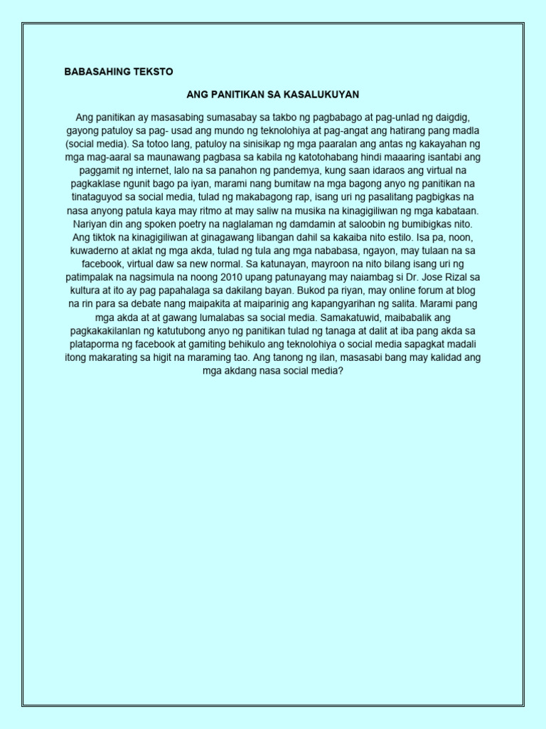 Aralin 7 Babasahing Teksto | PDF