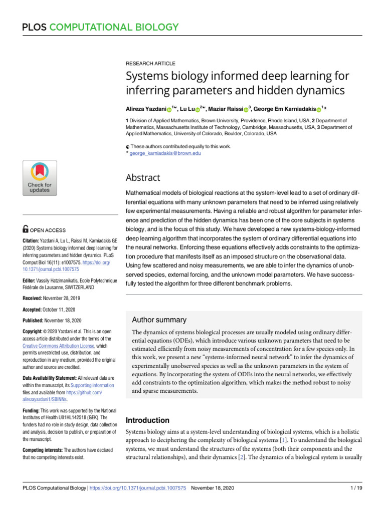 Systems Biology Informed Deep Learning For Inferring Parameters and Hidden Dynamics | Download ...