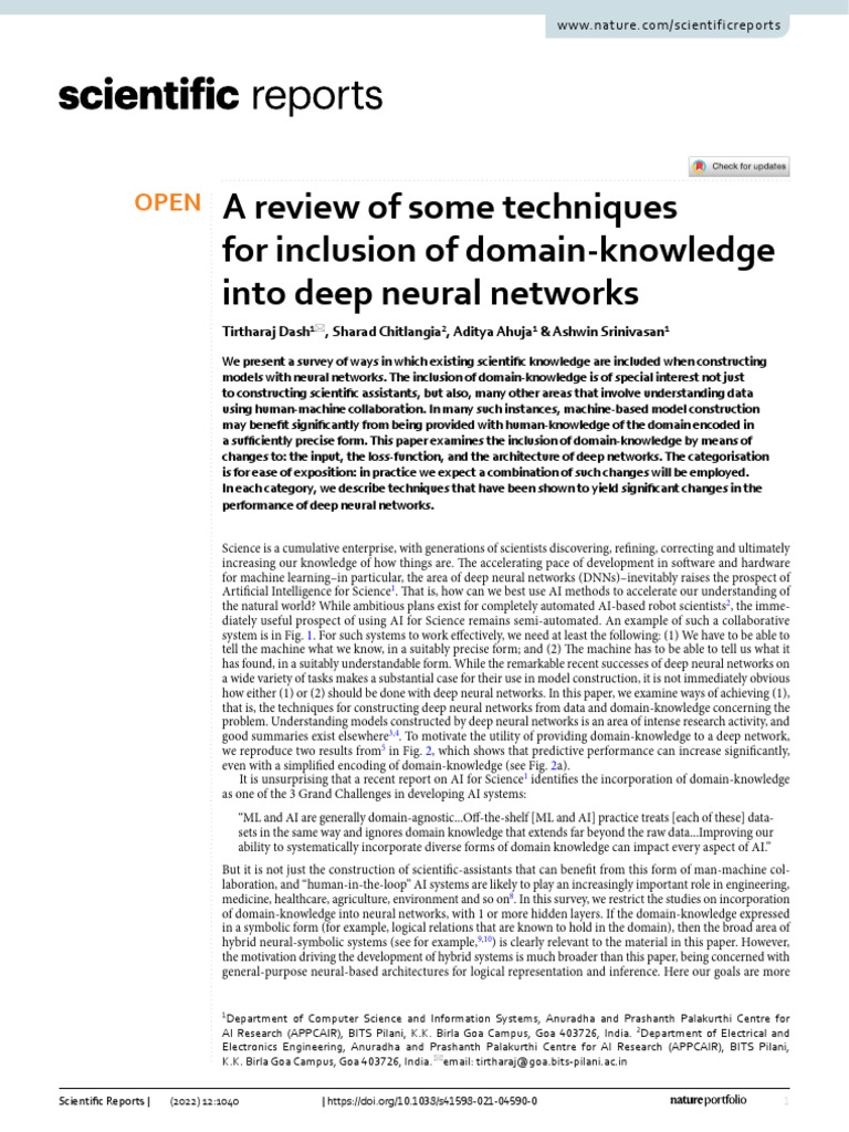 A Review of Some Techniques For Inclusion of Domain Knowledge Into Deep Neural Networks ...