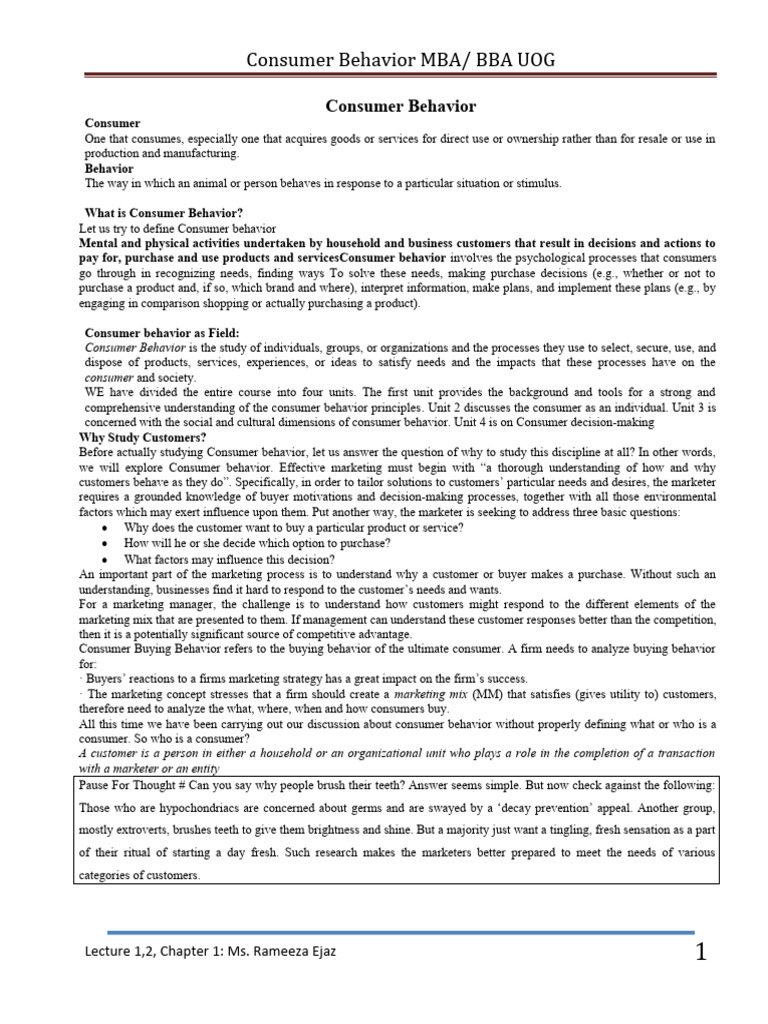 Lecture 2 Consumer Behavior | PDF | Consumer Behaviour | Behavior