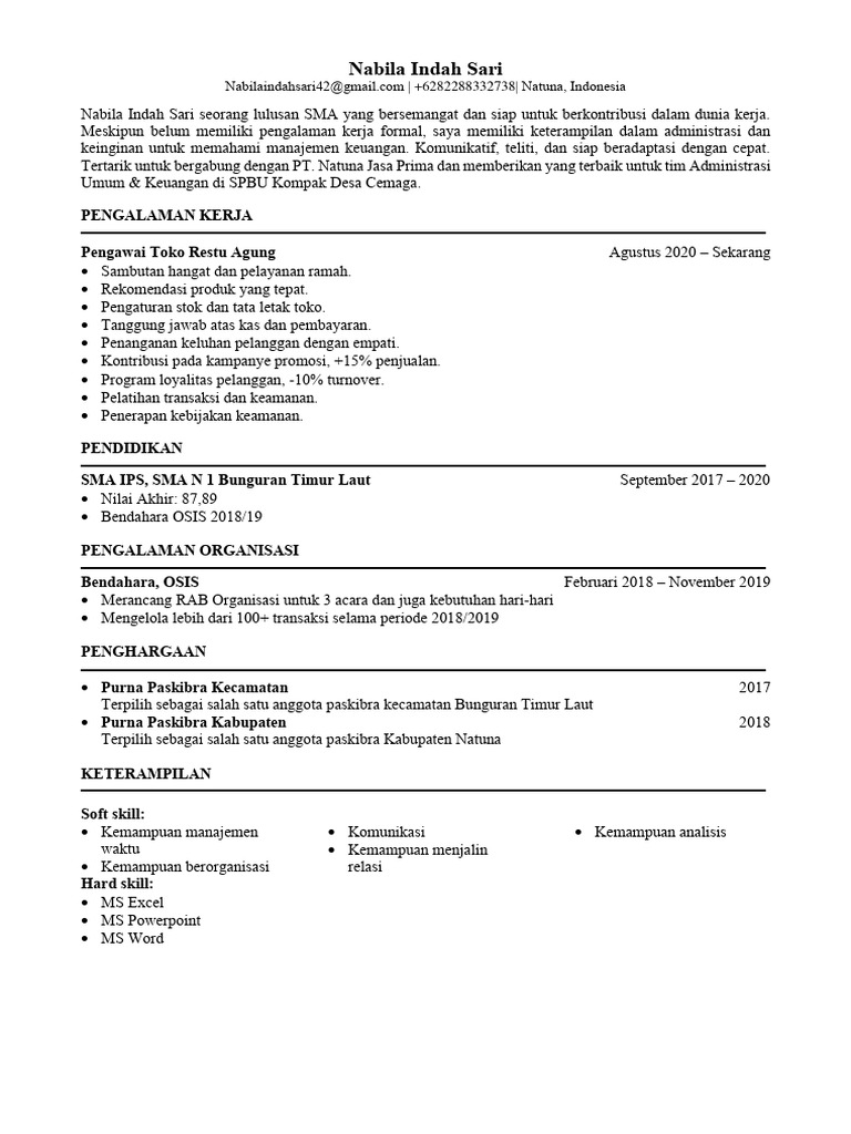 CV Ats Nabila | PDF | Pengelolaan Keuangan & Uang