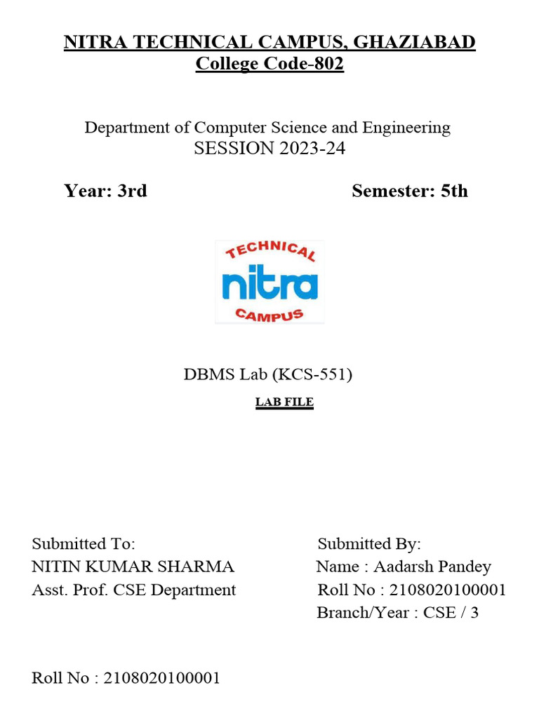 DBMS Lab Guide for CSE Students | PDF | Data Management Software | Sql