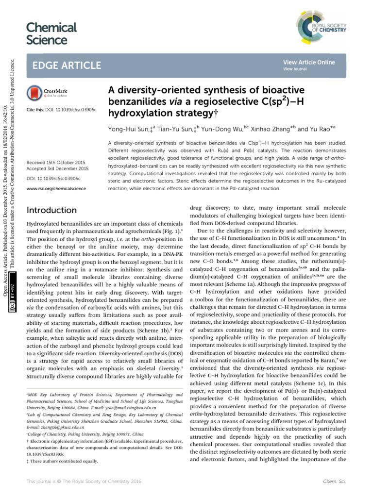 A Diversity-Oriented Synthesis of Bioactive Benzanilided Via A Regioselective C-H Hydroxylation ...