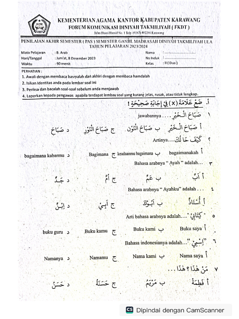 Soal Dta 2 B.arab | PDF