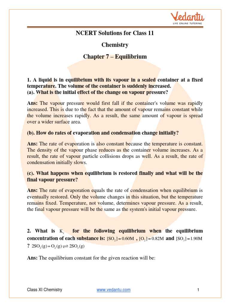 NCERT Solutions For Class 11 Chemistry Chapter 7 - Equilibrium ...