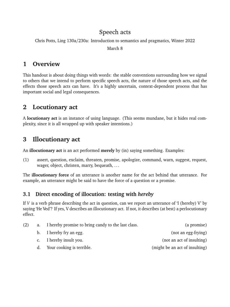 Ling130a Handout 03 08 Speechacts | PDF | Linguistics