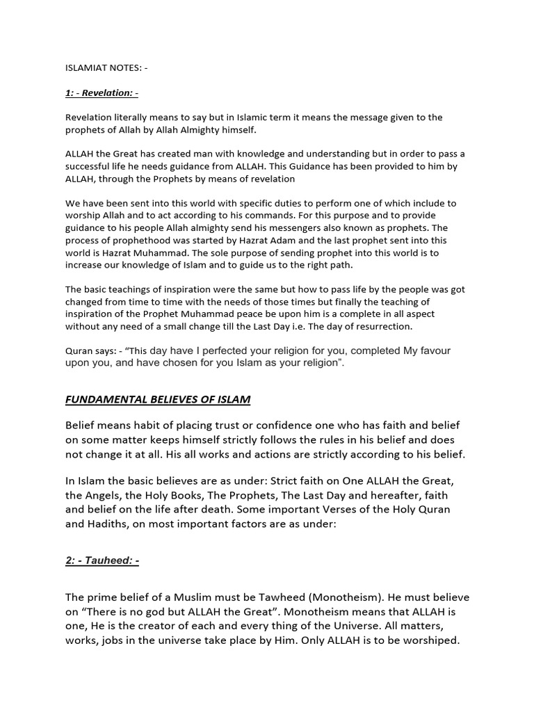 Islamiat Notes | PDF | Prophets And Messengers In Islam | Muhammad