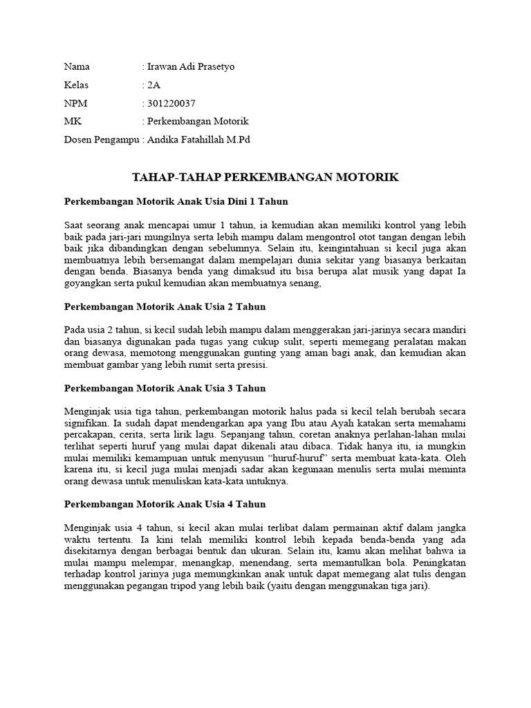 Resume Tahap Tahap Perkembangan Motorik | PDF