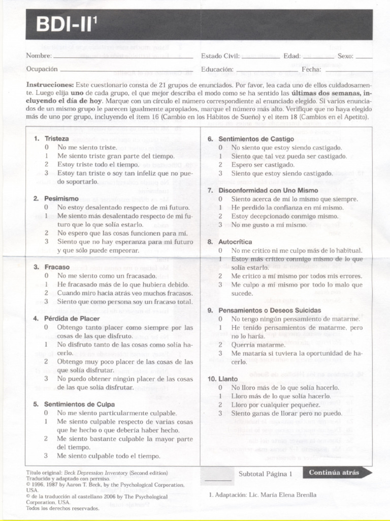 Protocolo BDI II | PDF