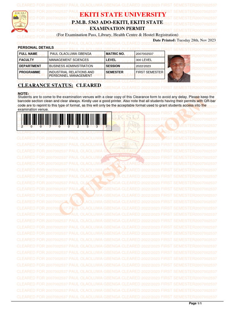 Clearance Document for Paul Gbenga 2022/23 | PDF