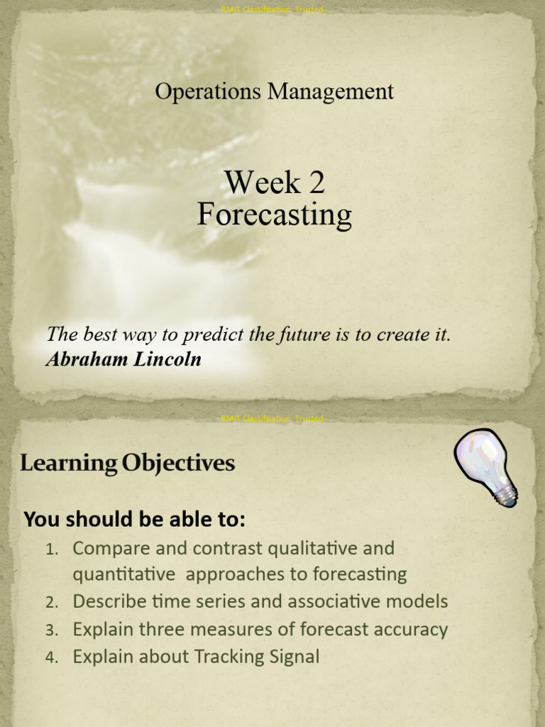 OMGT2228 Lecture Notes Week 2 Sem 2 2023 | PDF | Forecasting | Time Series