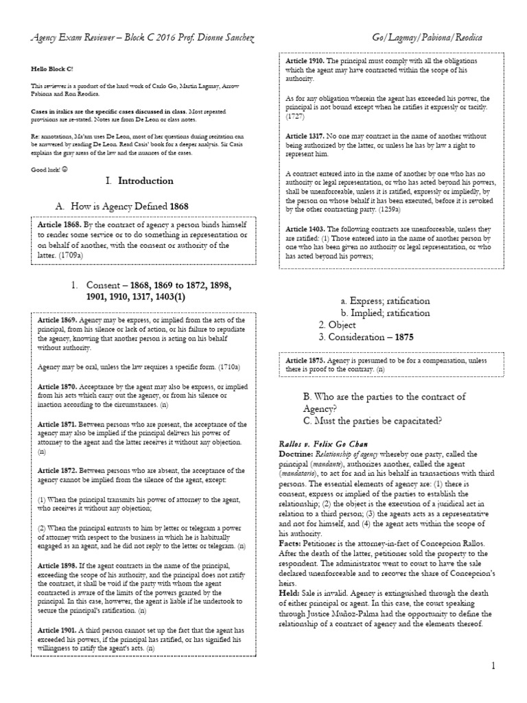 Agency Reviewer (D. Sanchez) | PDF | Law Of Agency | Employment